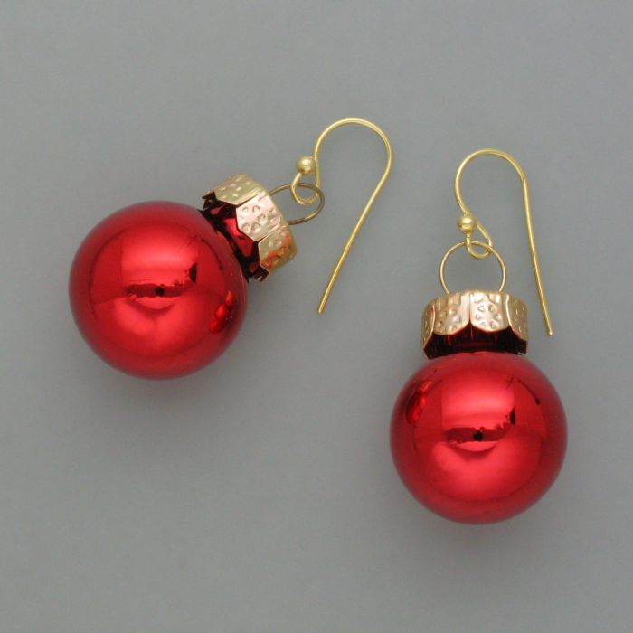 Schmuckwerk Earrings Christmas Ball Red Gold Plated Silver coltish Polished